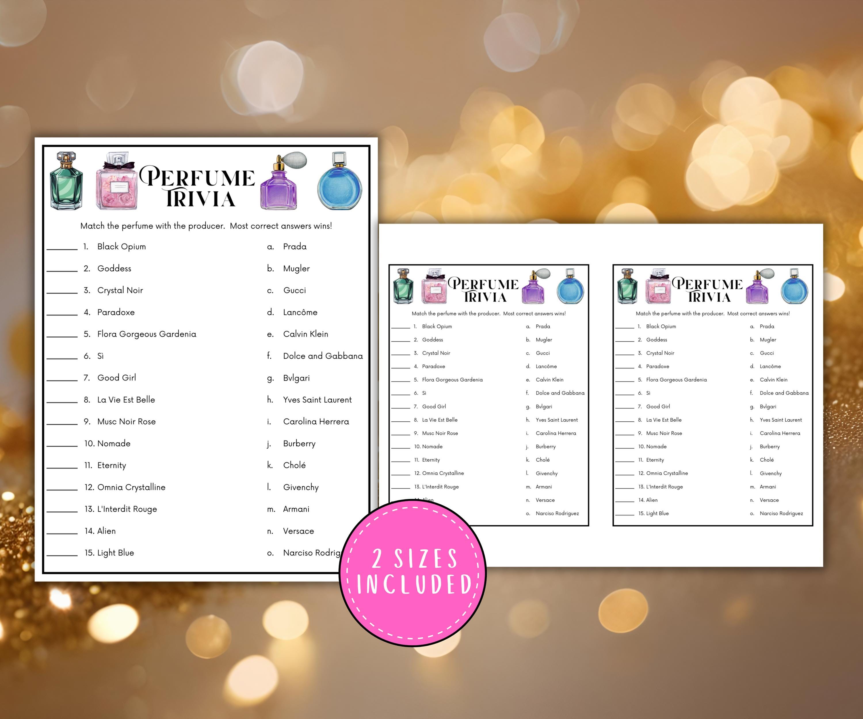 Perfume Trivia Game Printable, Perfume Party Games Adult, Perfume Game ...