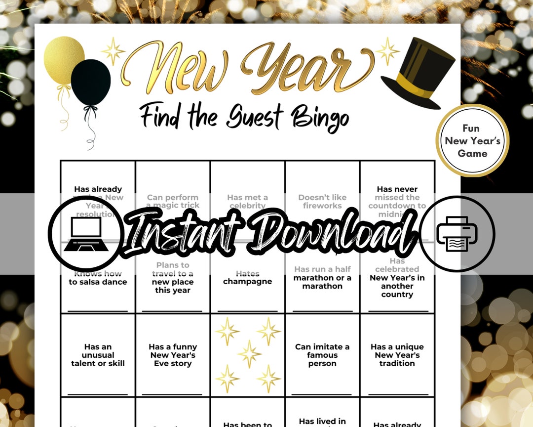 New Years Bingo, New Years Find the Guest Bingo, Icebreaker Bingo, New ...