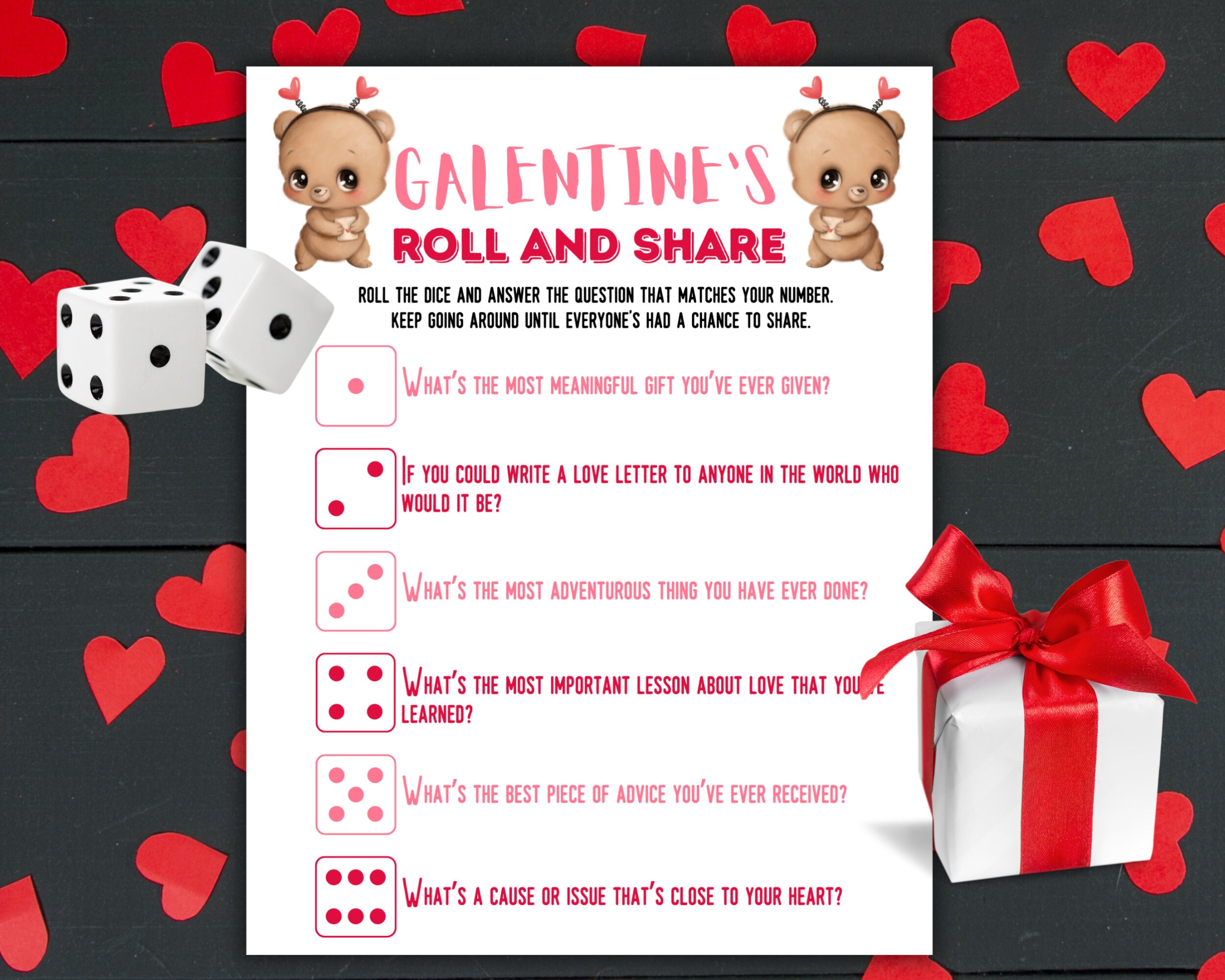 Valentine Roll and Share Table Game, Galentines Games, Valentines Day ...