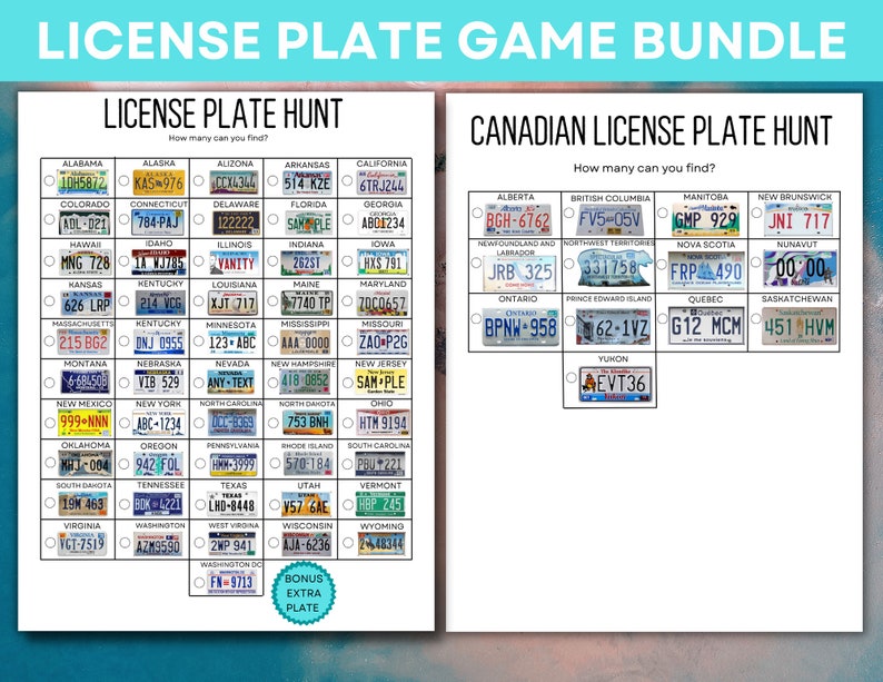 License Plate Game Bundle - License Plate Hunt Bundle - Kids Road Trip ...