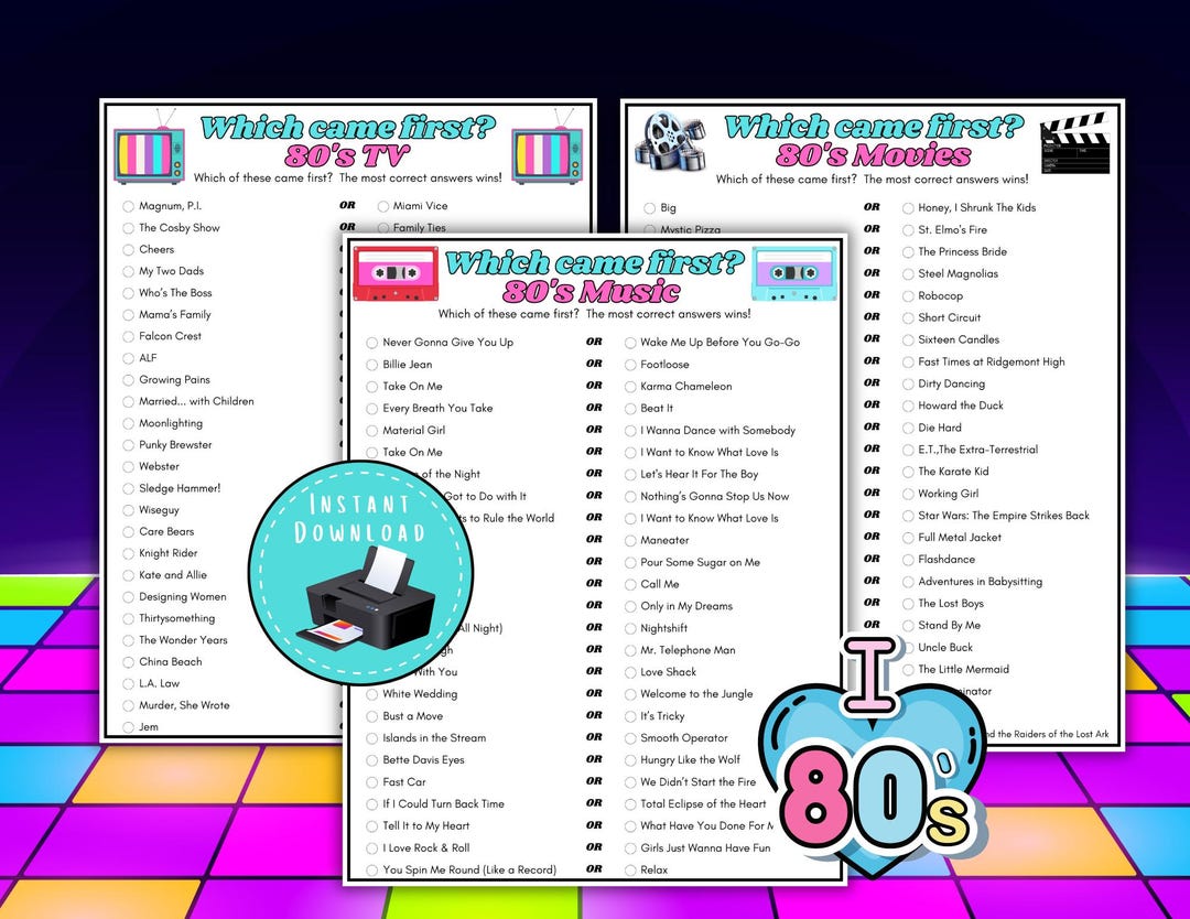 1980s Trivia Bundle, Which Came First 1980s Trivia Quiz, Retro Party ...