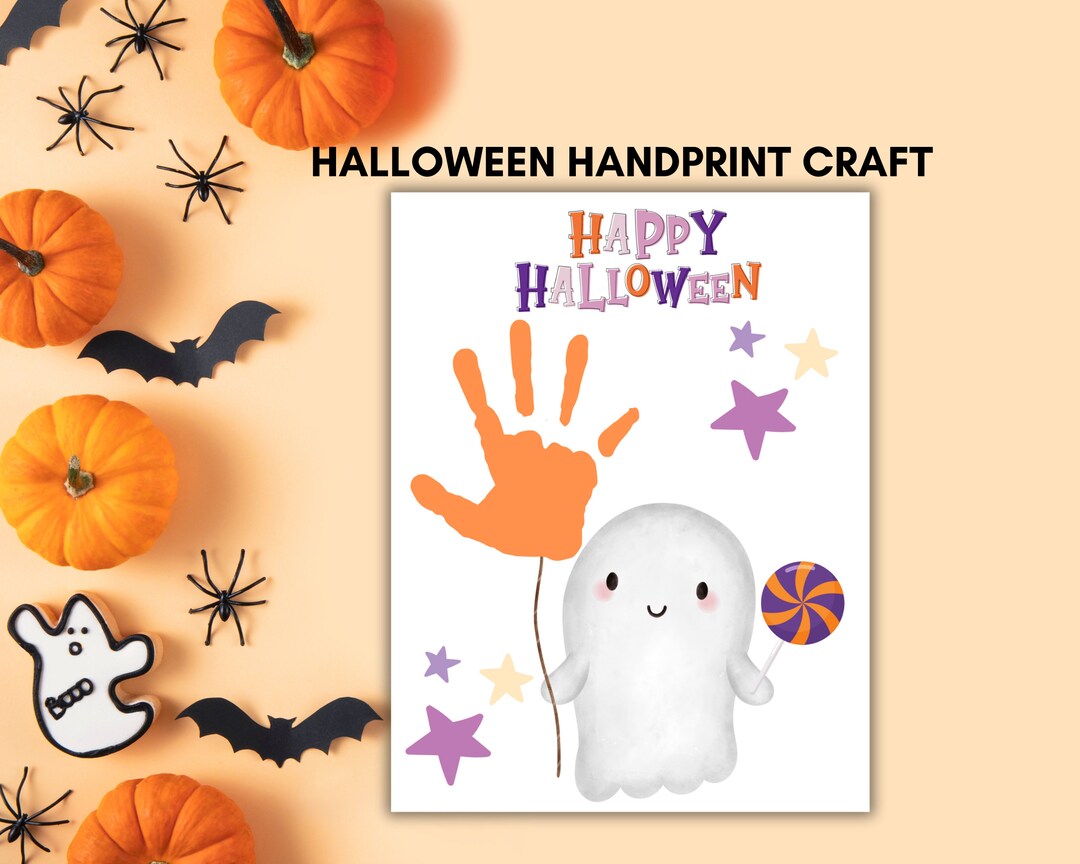 Ghost Halloween Handprint Craft, Halloween Preschool Craft, Halloween ...