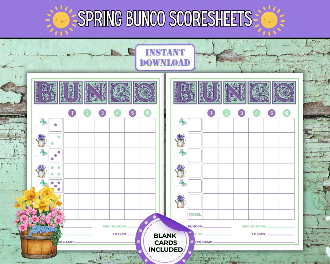 Spring Bunco Scoresheets, Flower Theme Bunco Scorecards, Garden Party ...