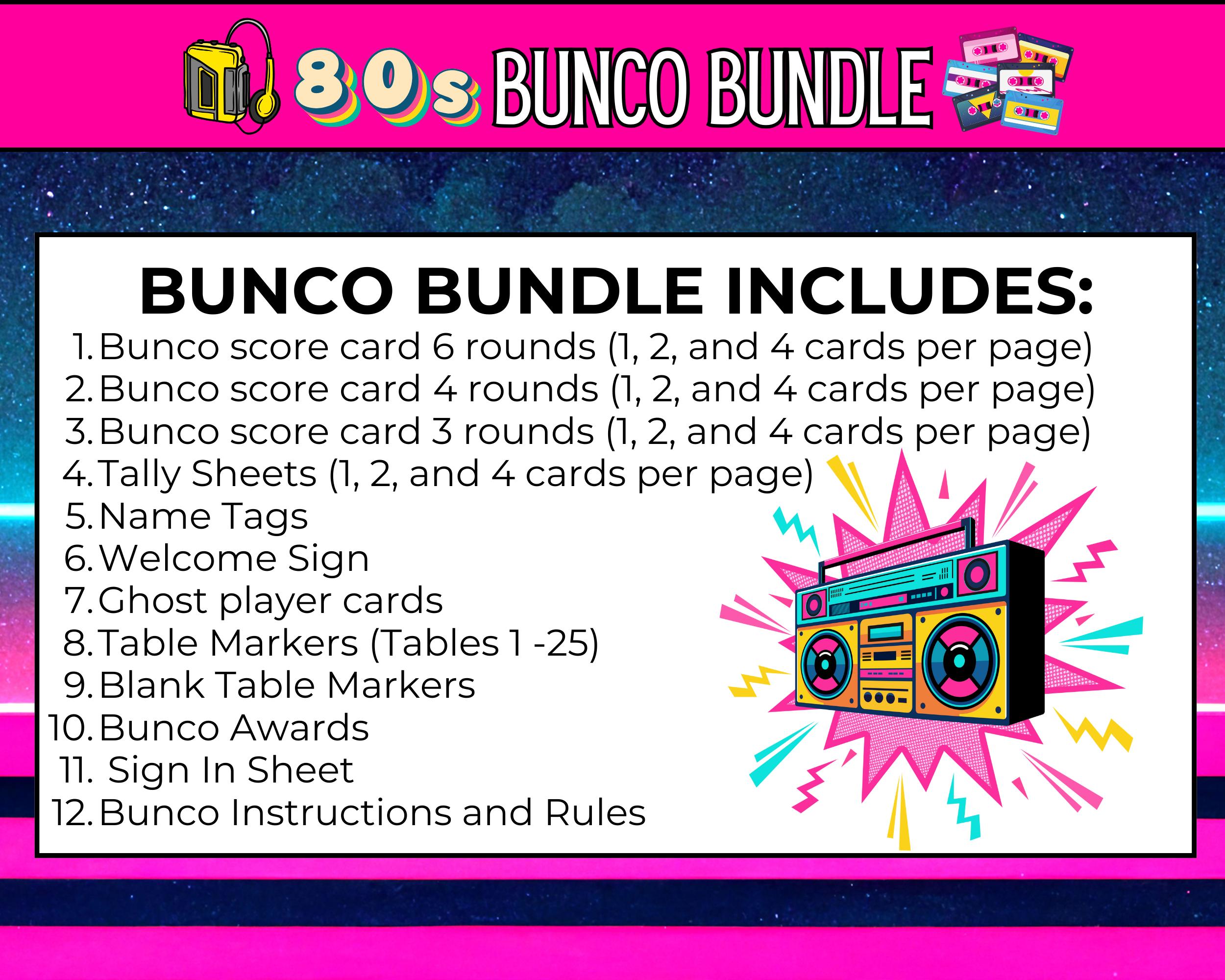 80s Theme Bunco Game, 80s Party Game Printables, 80s Dice Game, 80s ...