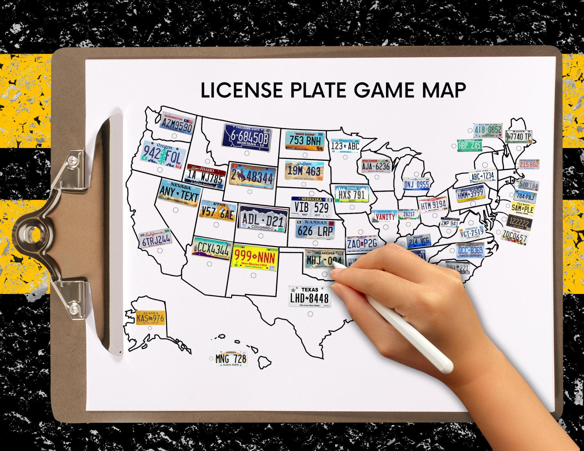 License Plate Game With Map - Road Trip Games - Printable License Plate ...
