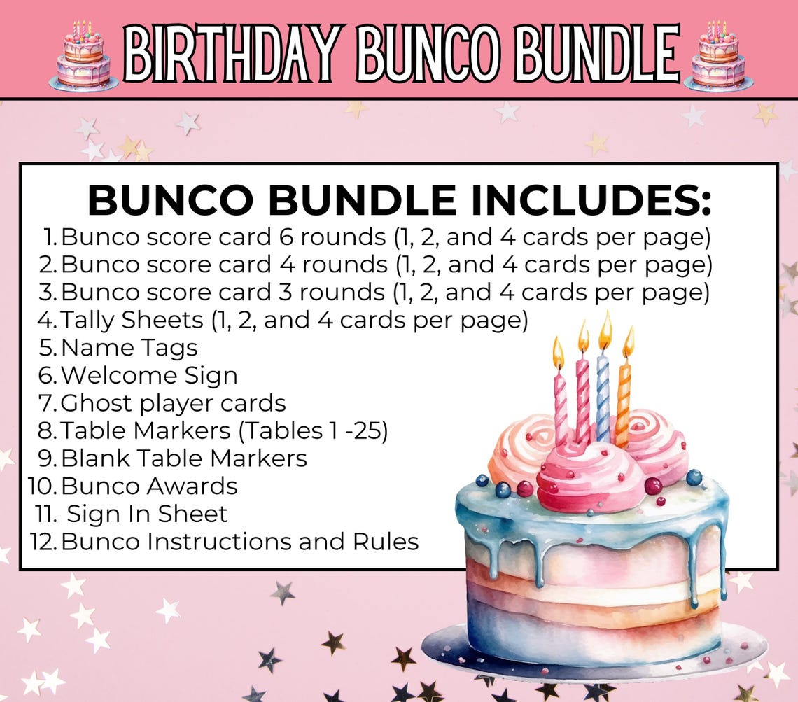 Birthday Girl Bunco Game, Birthday Dice Game, Pink Birthday Bunco Party ...