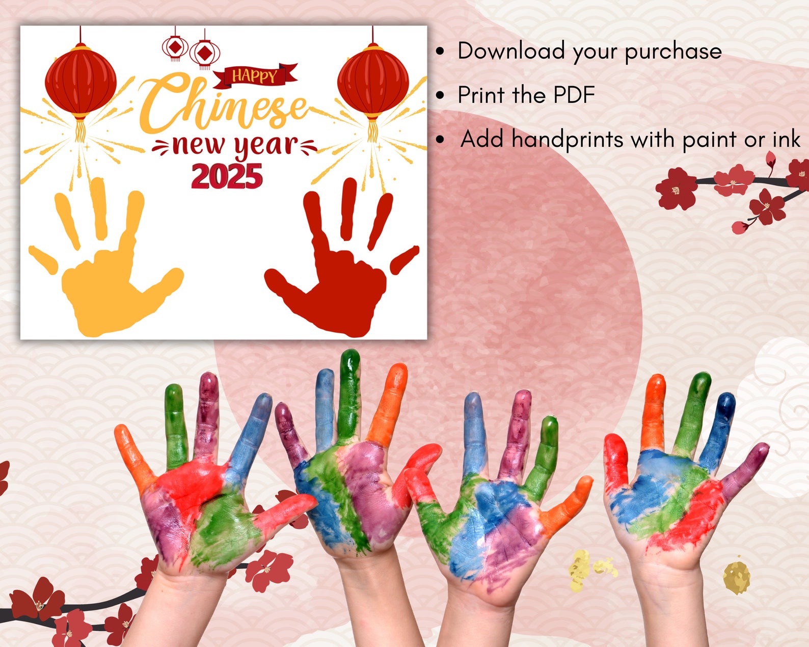 Chinese New Year 2025 Handprint Craft, Chinese New Year Craft, Lunar ...