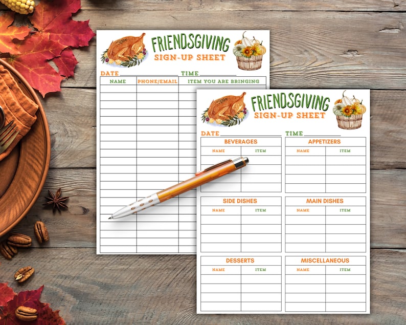 Friendsgiving Potluck Sign up Sheet, Friendsgiving Potluck, Potluck ...