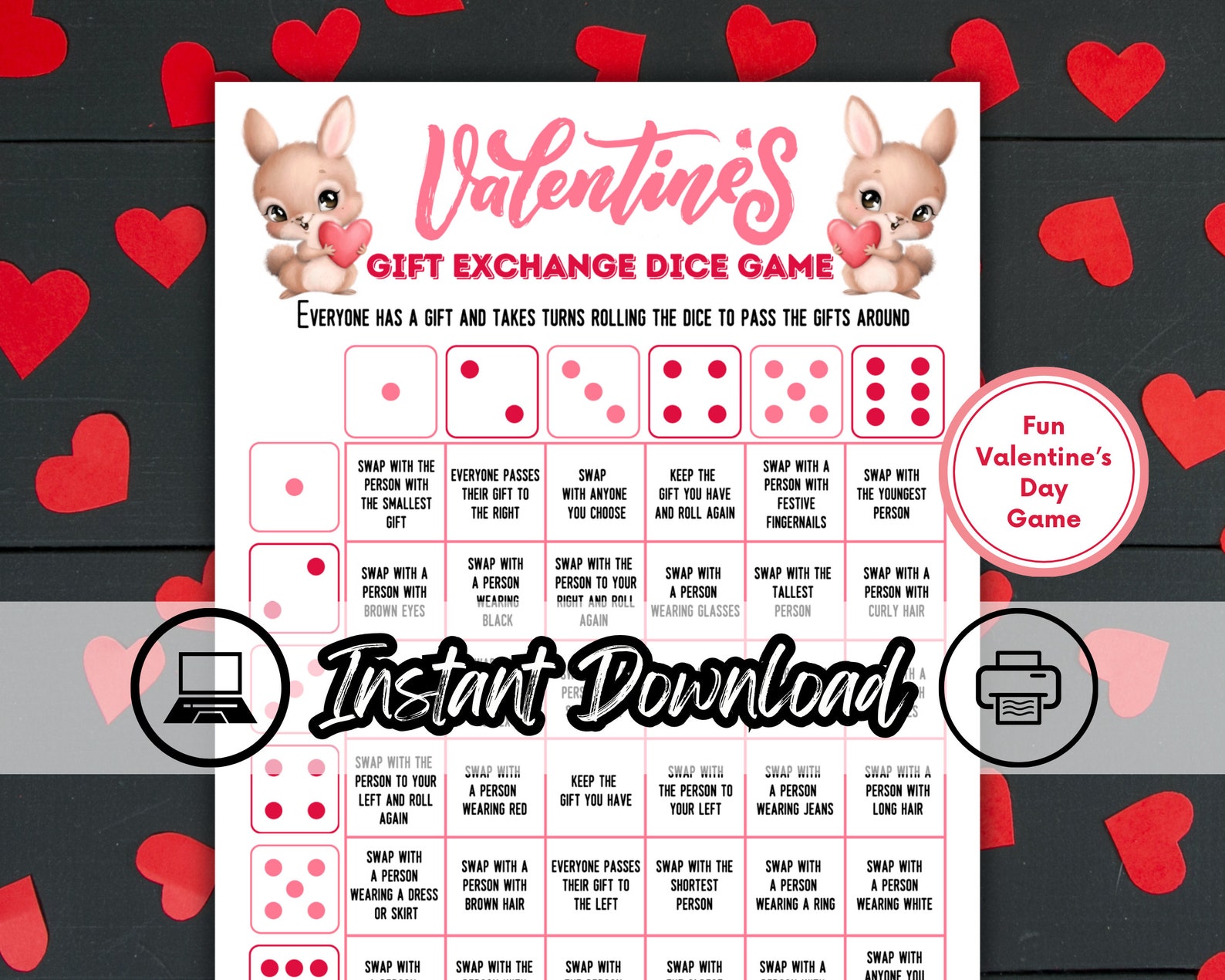 Valentine Dice Game, Valentine Gift Exchange Dice Game, Valentine Pass ...