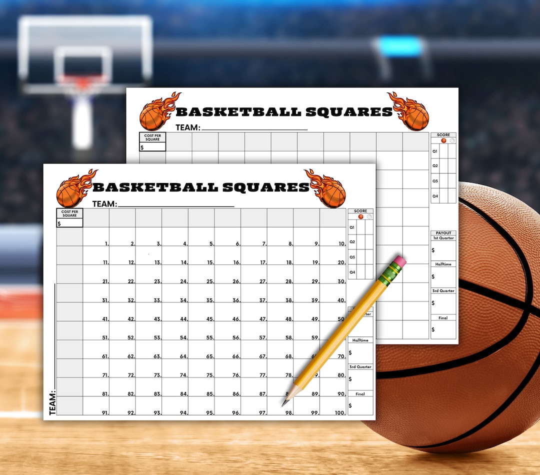 Basketball Squares Template, Printable 100 Square Grid, Sports Pool ...