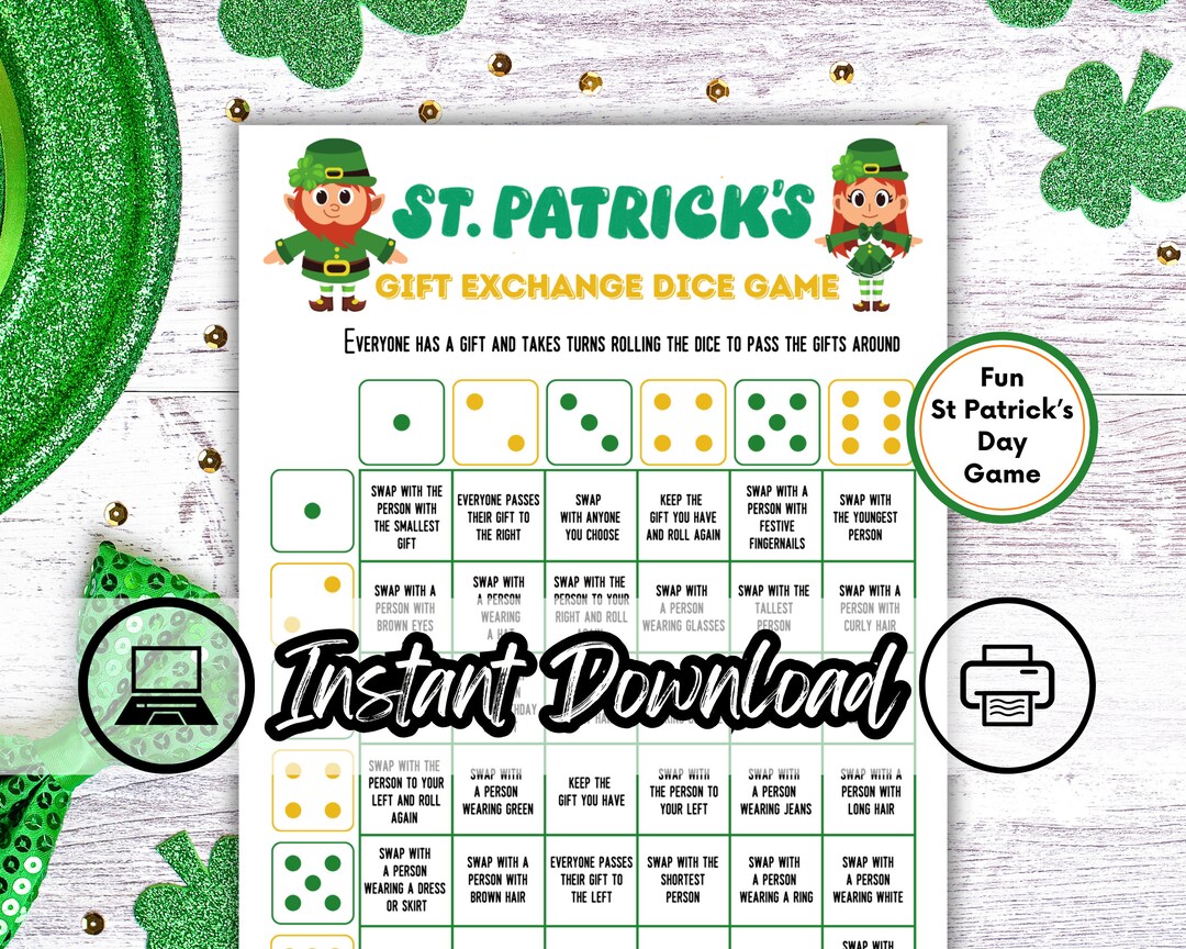St Patrick's Gift Exchange Dice Game, St Patrick's Day Game, St Patrick ...