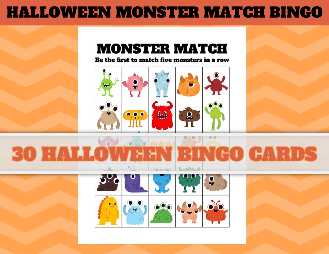 Halloween Monster Match Bingo, Halloween Bingo, Halloween Kids Game ...