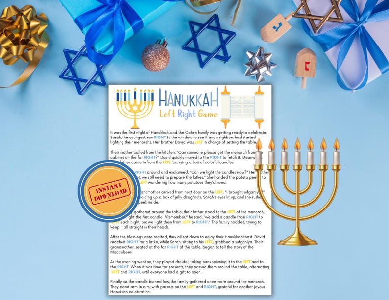 Hanukkah Left Right Game Printable, Hanukkah Pass the Present Game ...