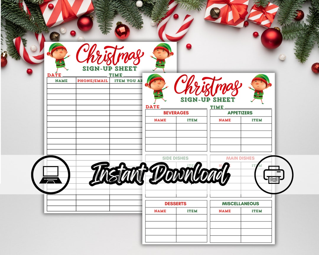 Christmas Potluck Sign up Sheet, Christmas Potluck, Potluck Sign up ...