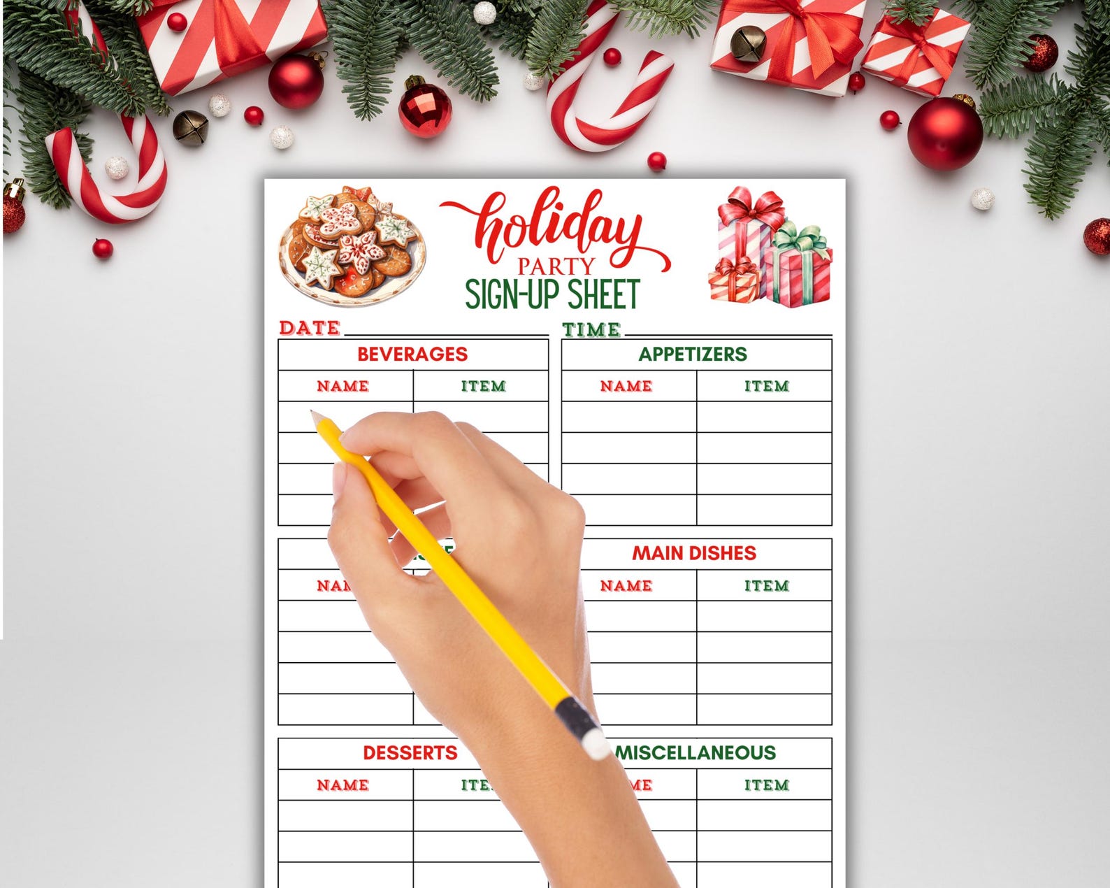 Holiday Party Sign up Sheet, Holiday Potluck Sign up Sheet, Holiday ...