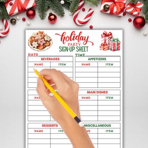 Holiday Party Sign up Sheet, Holiday Potluck Sign up Sheet, Holiday ...