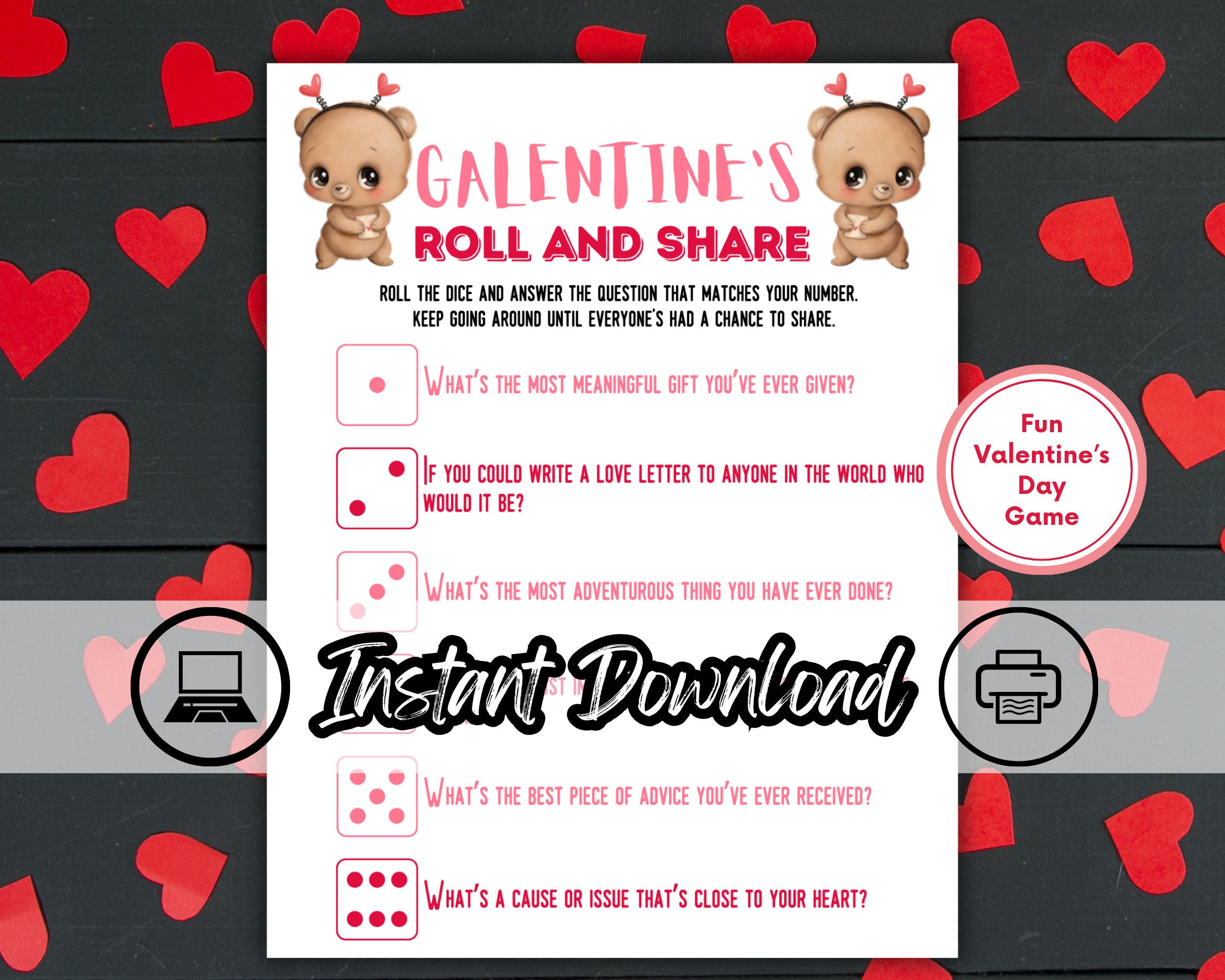 Valentine Roll and Share Table Game, Galentines Games, Valentines Day ...