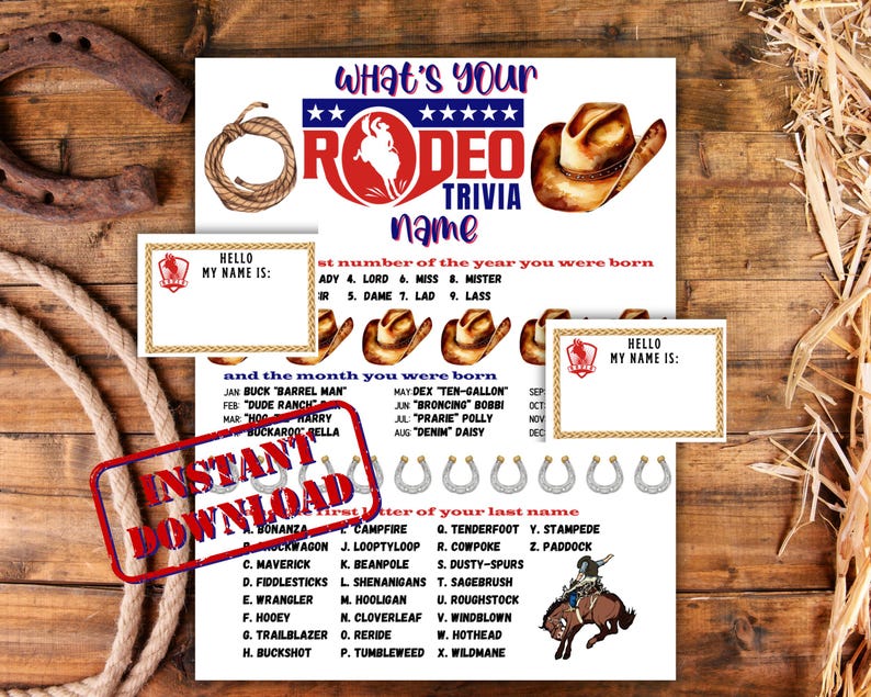 What's Your Rodeo Name? Game, Rodeo Themed Party, Rodeo Party Games ...