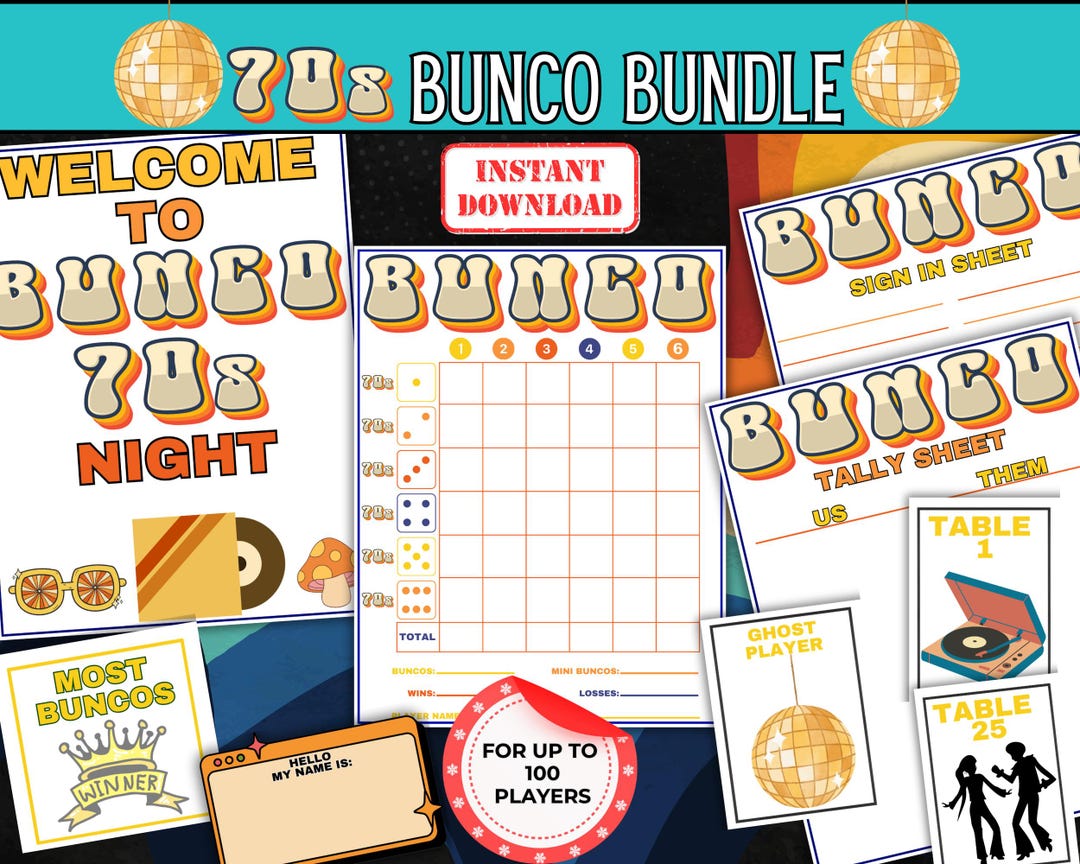 70s Theme Bunco Game, 70s Party Game Printables, 70s Dice Game, 70s ...