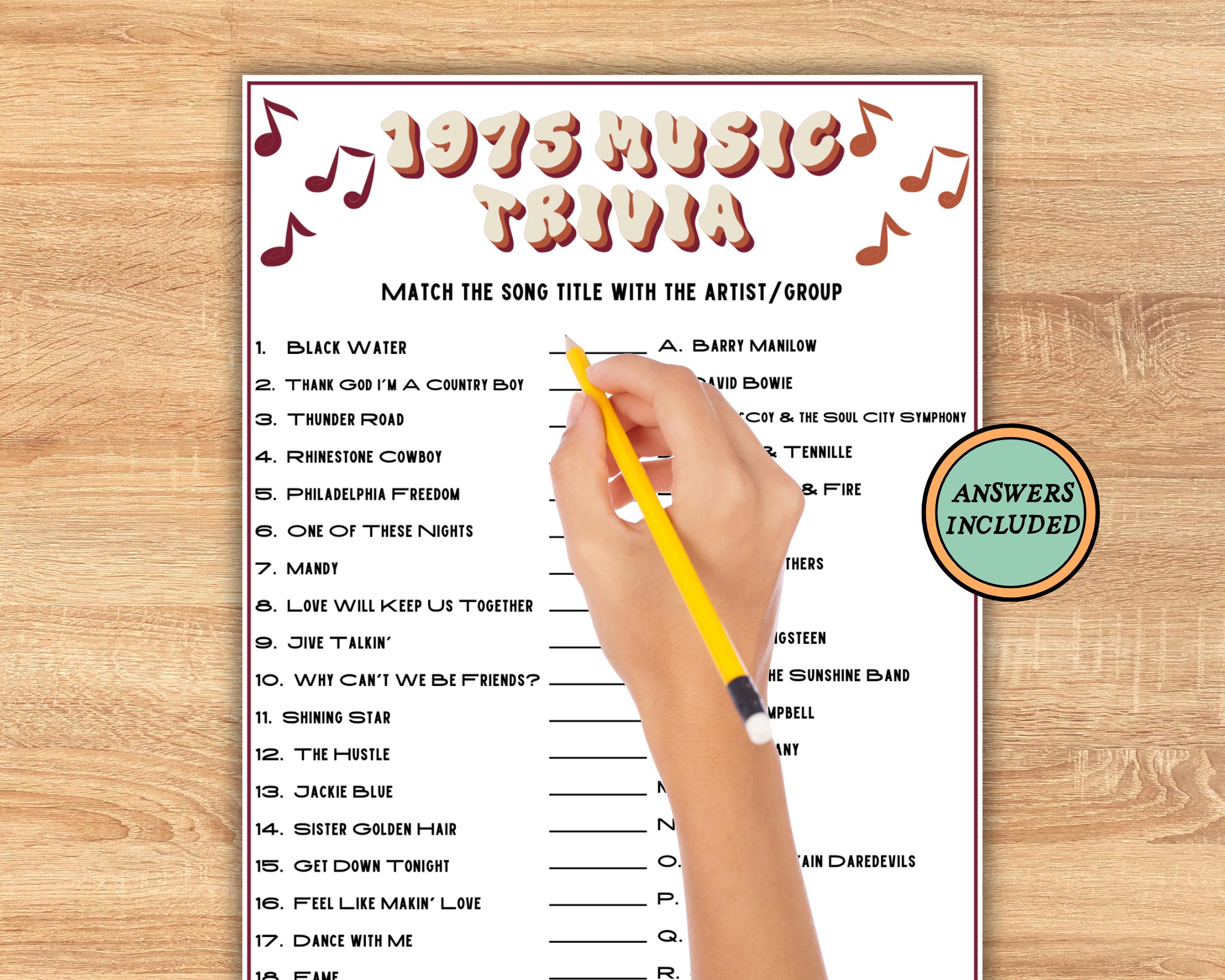 1975 Music Trivia, 50th Birthday Game, Class of 1975, 1975 Greatest ...