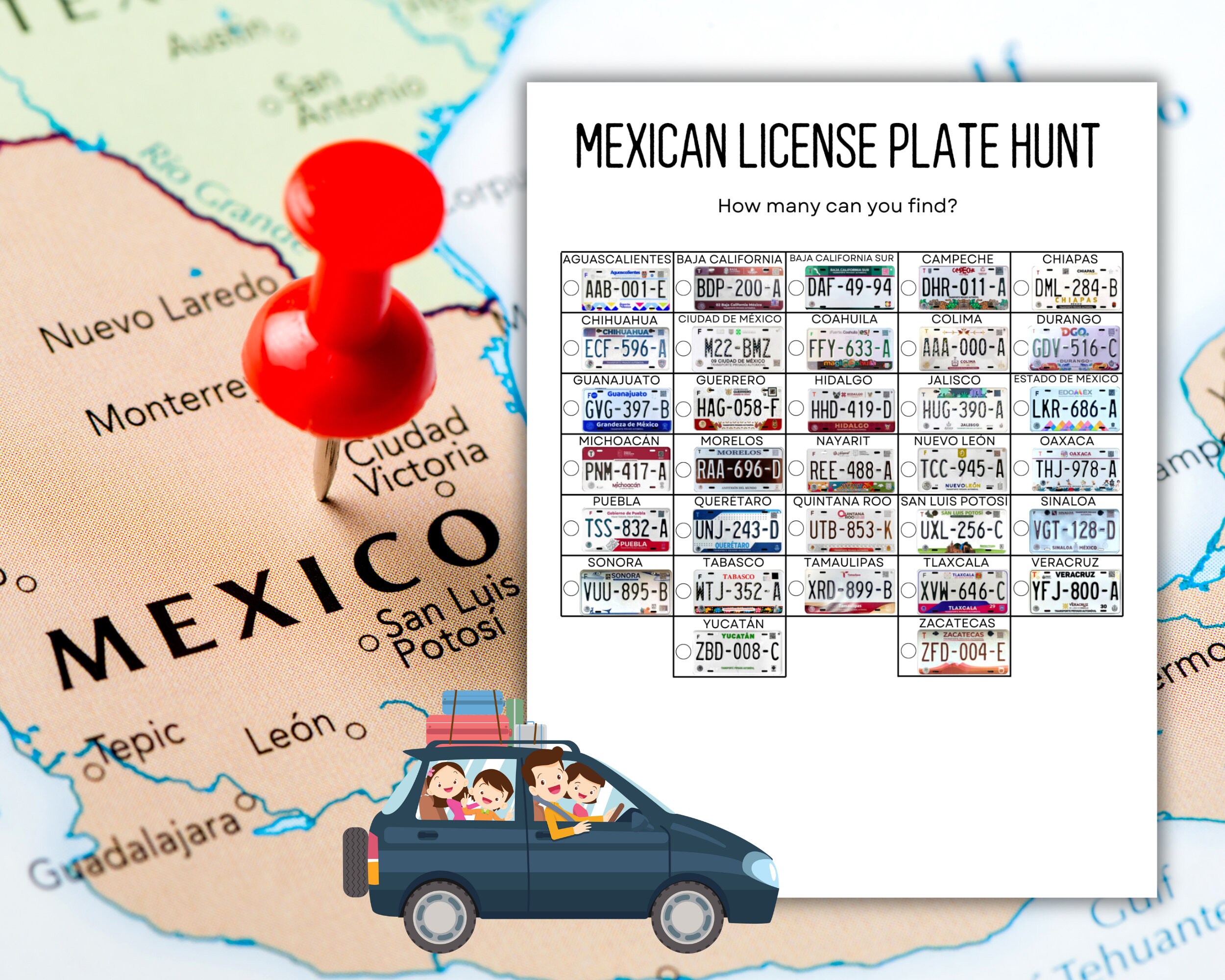License Plate Game Bundle - Kids Road Trip Games - Mexico License Plate ...