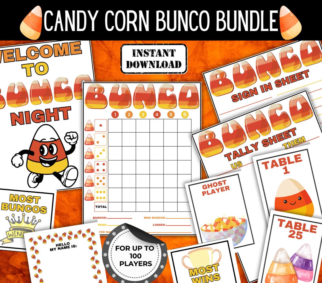 Halloween Bunco Game, Candy Corn Theme Dice Game, Halloween Bunco Party ...