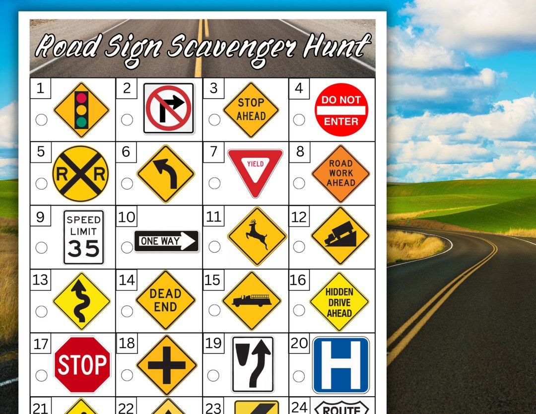 Road Signs Game, Car Games for Kids, Road Sign Scavenger Hunt for Kids ...