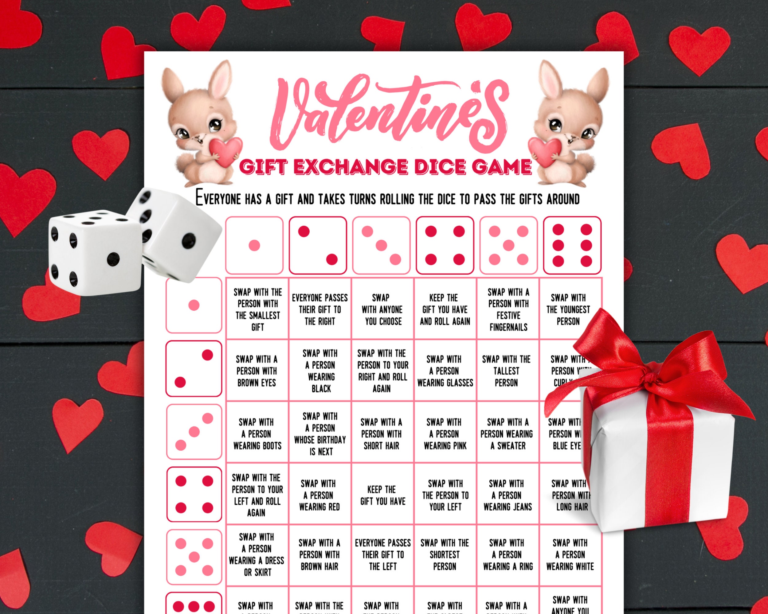 Valentine Dice Game, Valentine Gift Exchange Dice Game, Valentine Pass ...