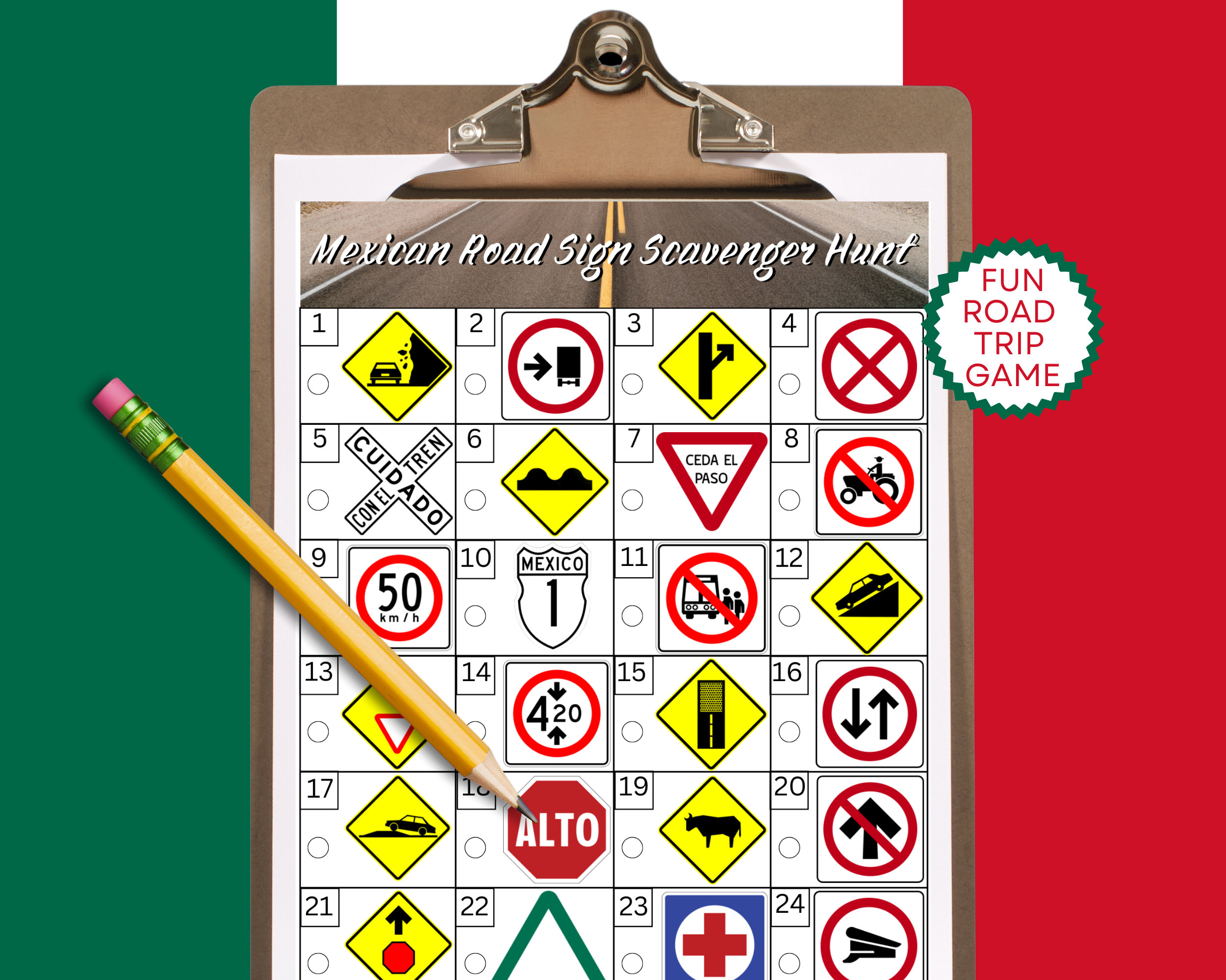 Mexico Road Signs Game, Car Games for Kids, Mexico Road Sign Scavenger ...