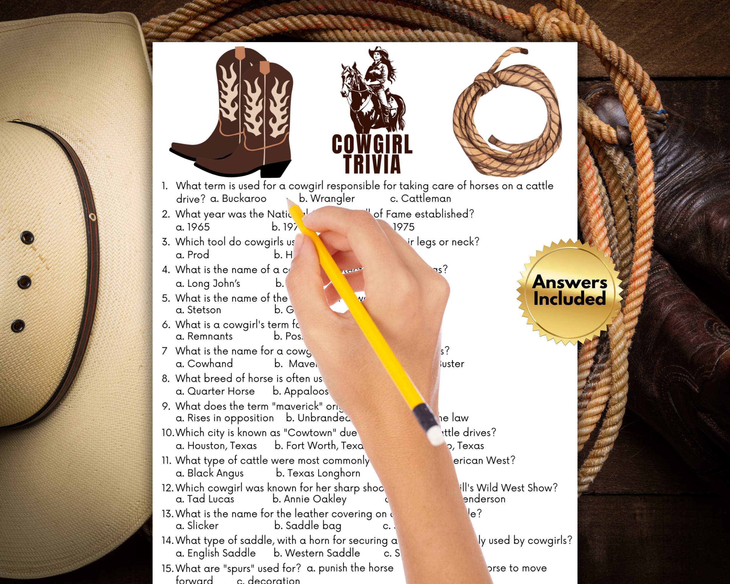 Cowgirl Trivia, Cowgirl Quiz, Cowgirl Facts, Cowgirl Party Game ...