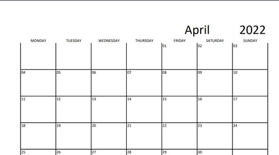 Printable 2022 Monthly Calendar Template - Etsy