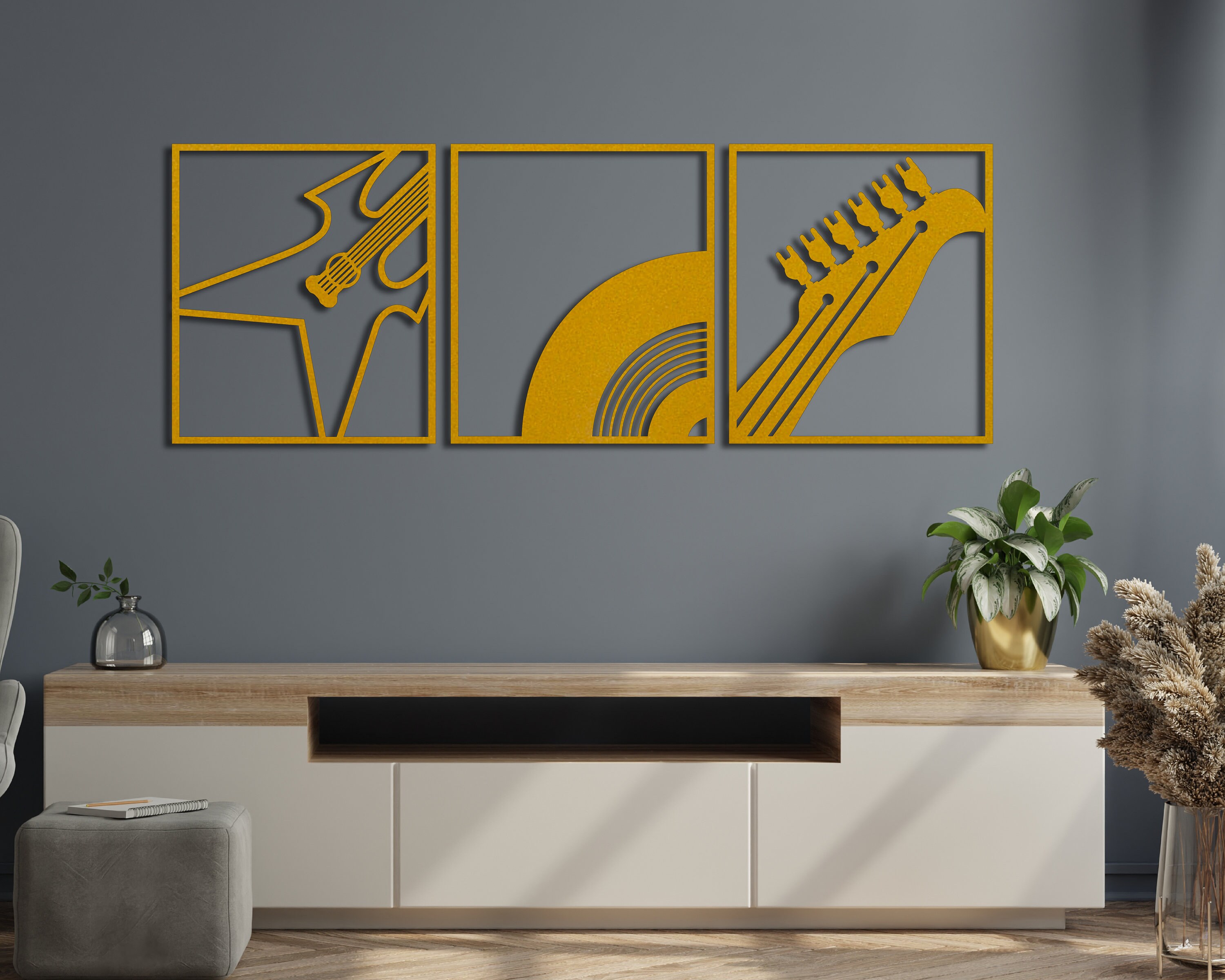 Music Wall Art Music Metal Wall Art 3 Piece Wall Art Guitar - Etsy