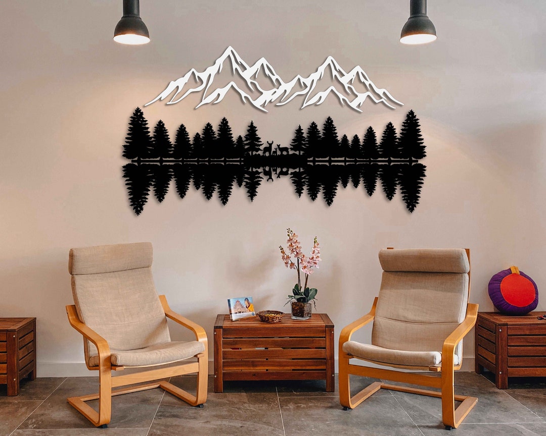 Mountain and Forest Wall Art Home Decor, Metal Wall Art of Pine Trees ...