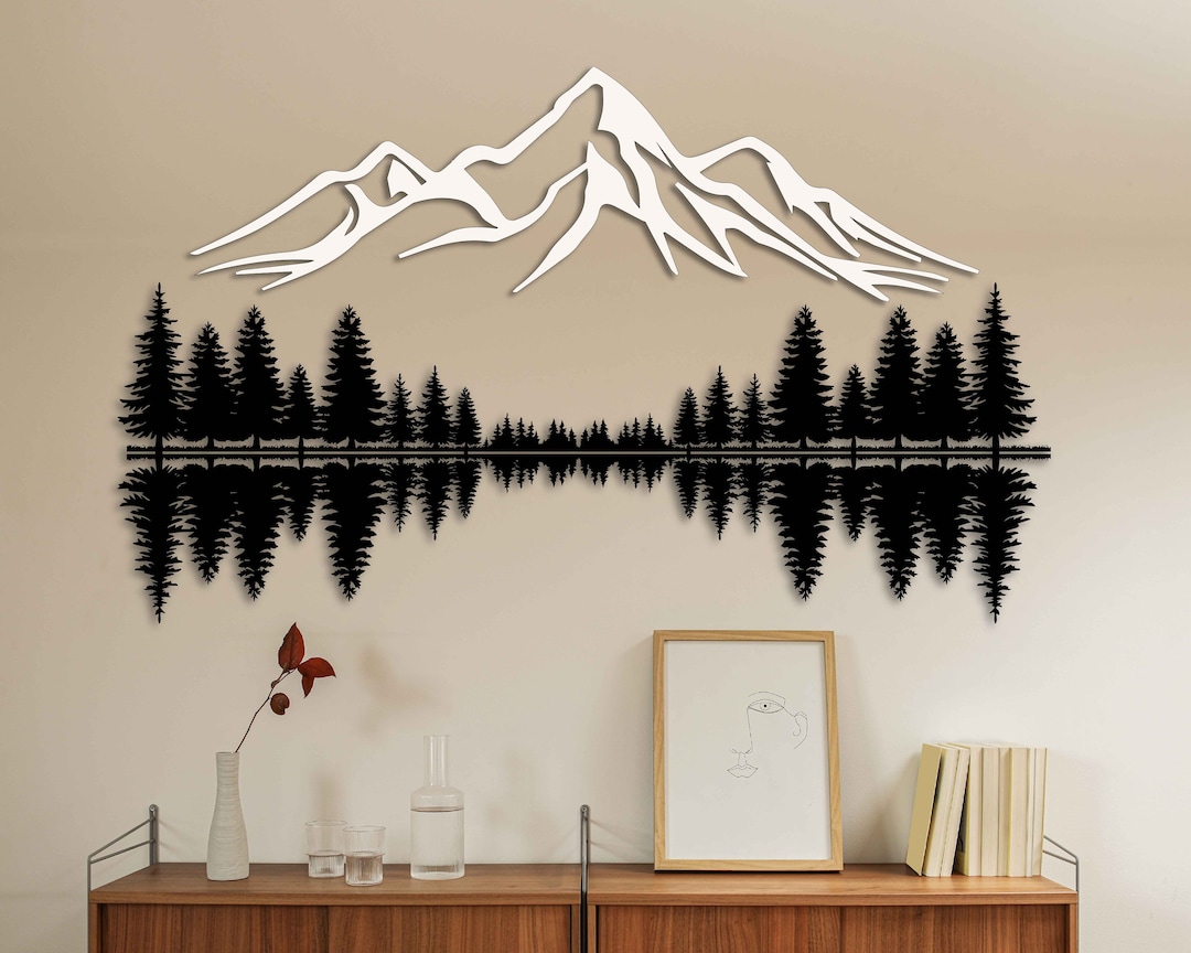 Pine Trees and Mountain Metal Wall Art, Hills and Forest Metal Wall ...