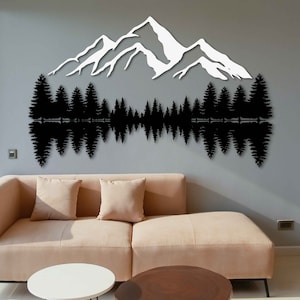 Metal Wall Art With Mountains and Forest, Decorative Landscape Inspired ...