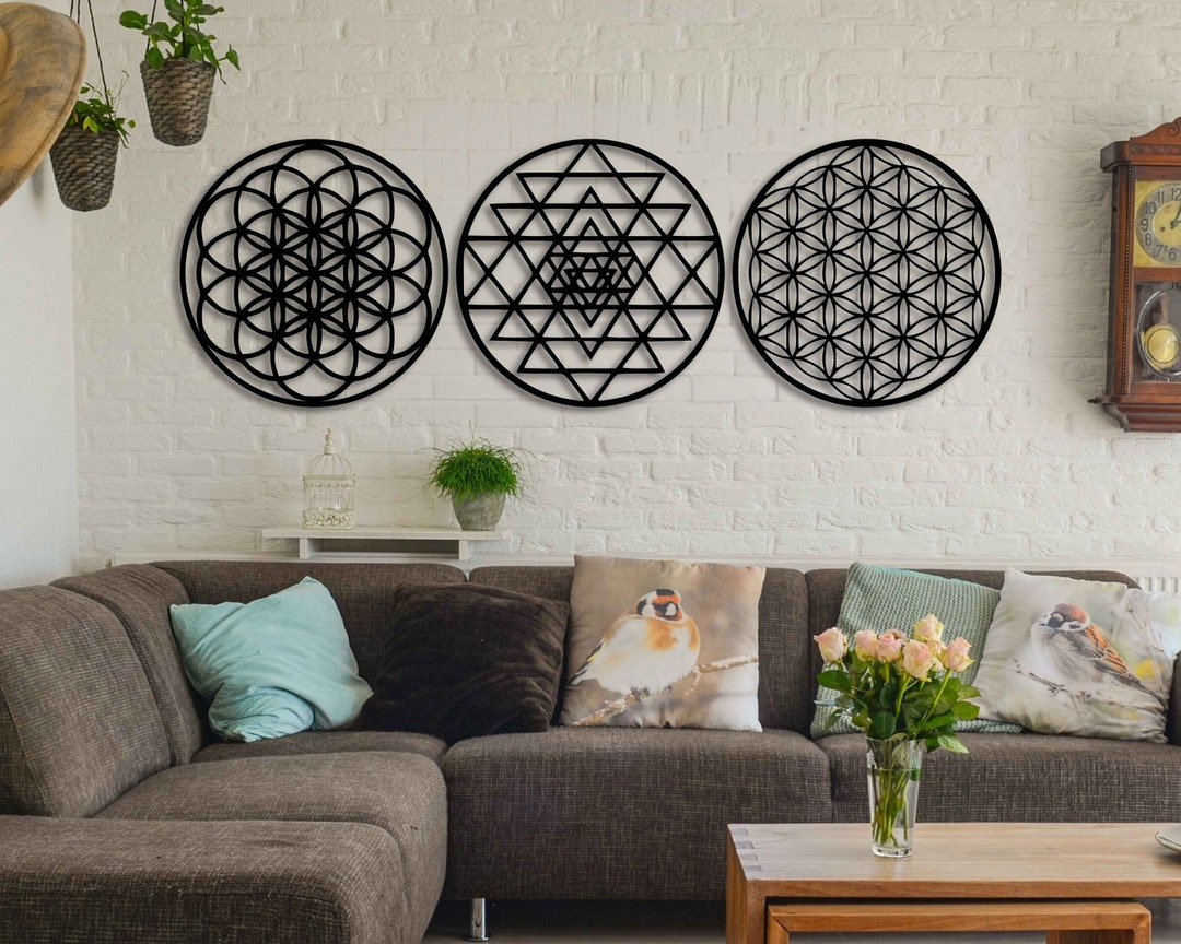 Sacred Geometry Wall Art Metal, Set of 3 Spiritual Metal Wall Art ...