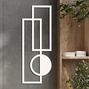 Geometric Shapes Modern Metal Wall Art Decor, Abstract Vertical Metal ...