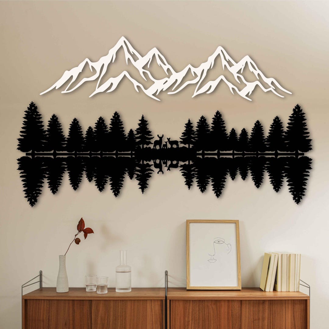 Mountain and Forest Metal Wall Decor, Large Metal Wall Art for Living ...