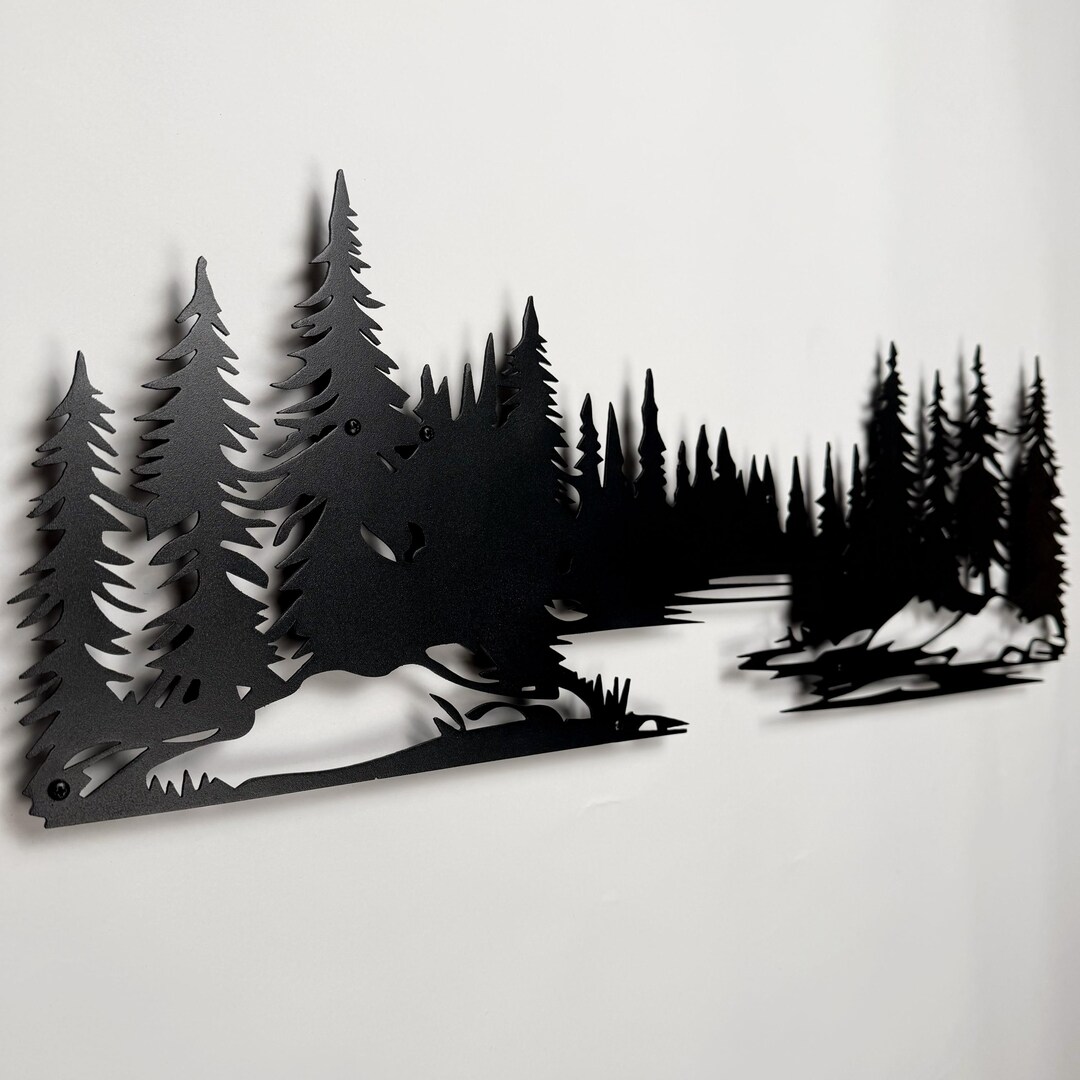 Trees and Lake Metal Wall Art, Forest Landscape Wall Decor, Extra Large ...
