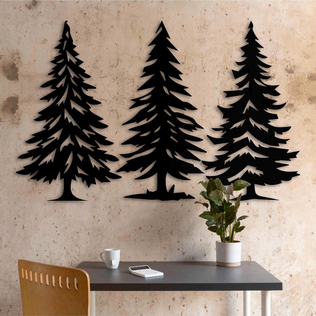 Set of 3 Pine Tree Metal Wall Panels for Rustic Decor, Large Forest ...