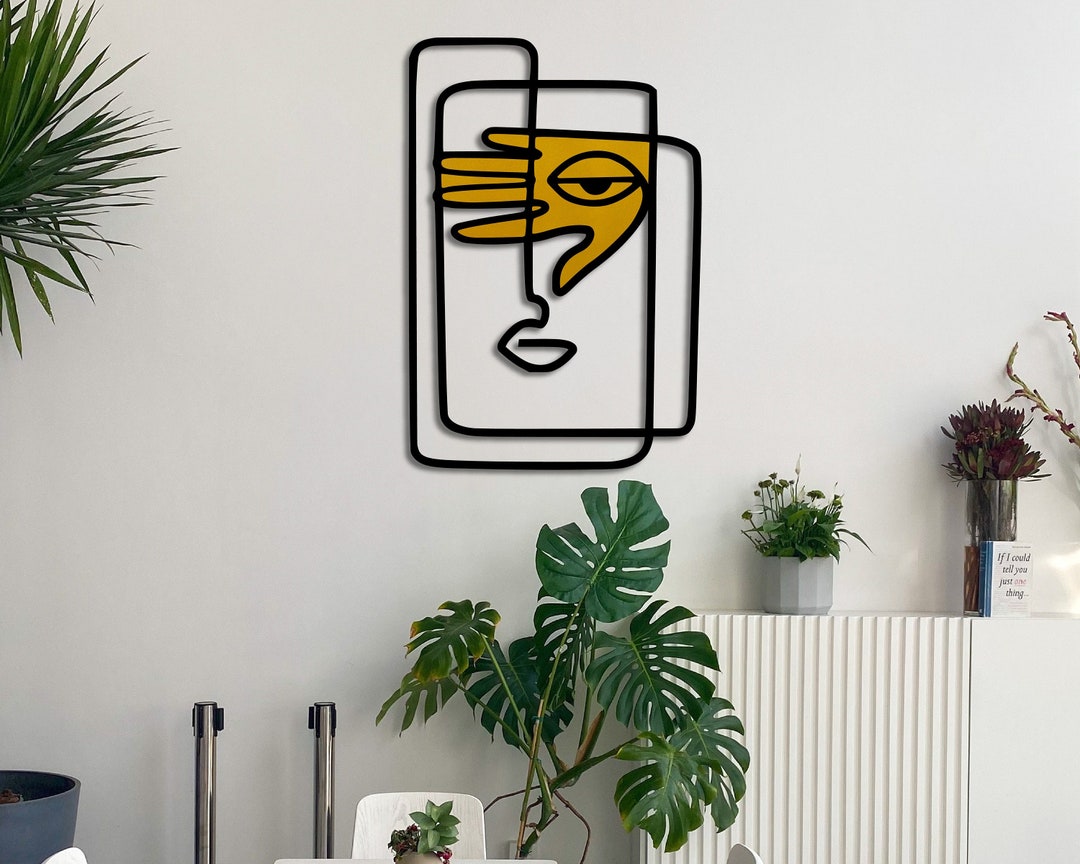 Face Metal Line Art Abstract Picasso Inspired Black and Gold Minimalist ...