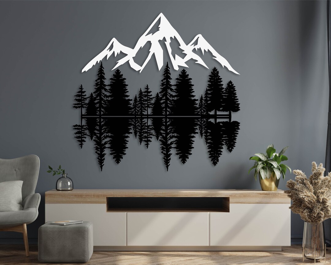 Mountain and Forest Metal Wall Art, Hill and Trees Metal Wall Decor ...
