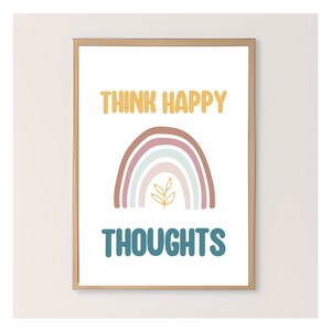 Think Happy Thoughts Boho Motivational Wall Art Decor Prints ...