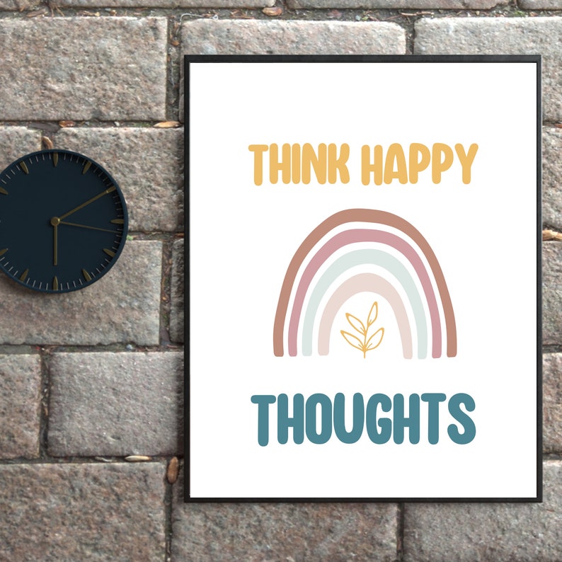 Think Happy Thoughts Boho Motivational Wall Art Decor Prints ...
