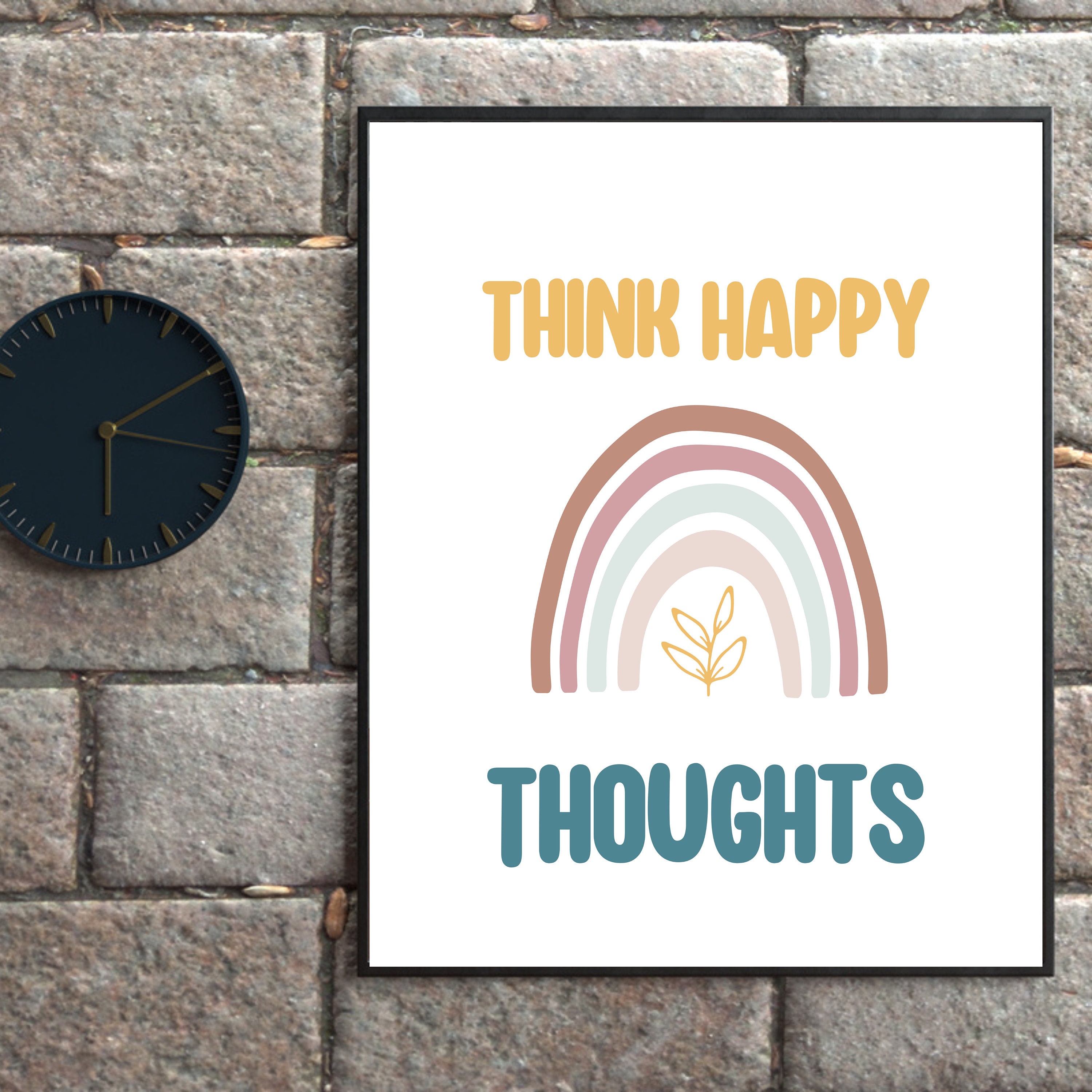 Think Happy Thoughts Boho Motivational Wall Art Decor Prints ...