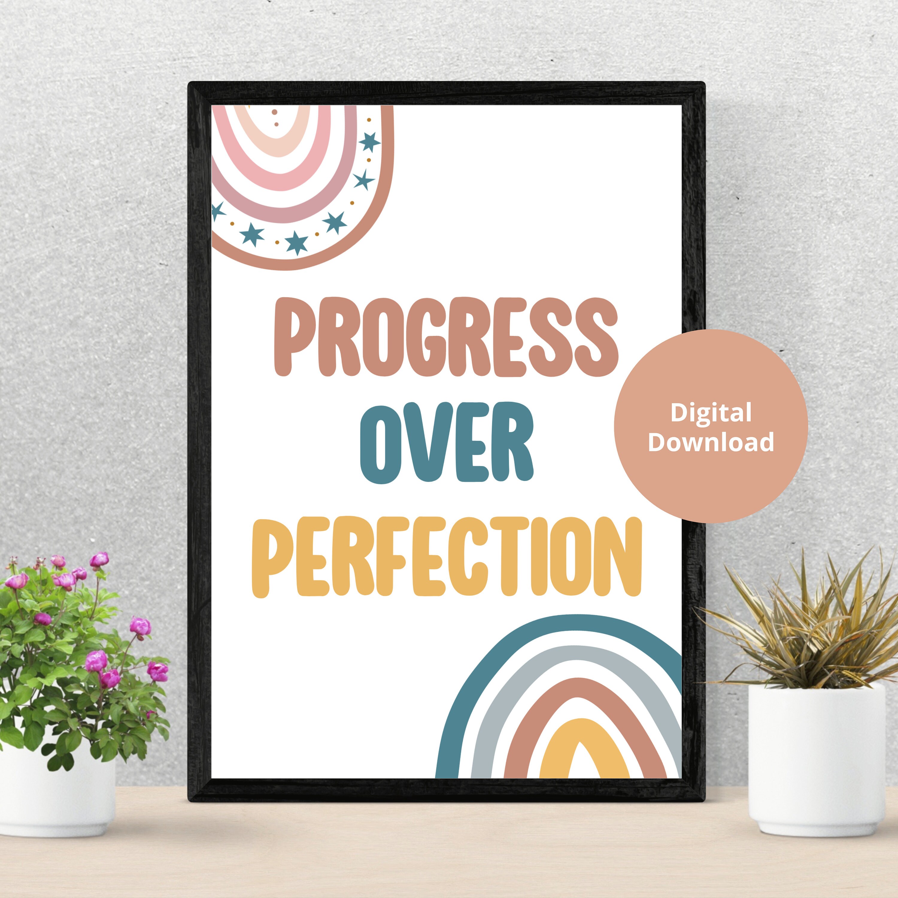 Progress Over Perfection Print Boho Motivational Wall Art Typography ...