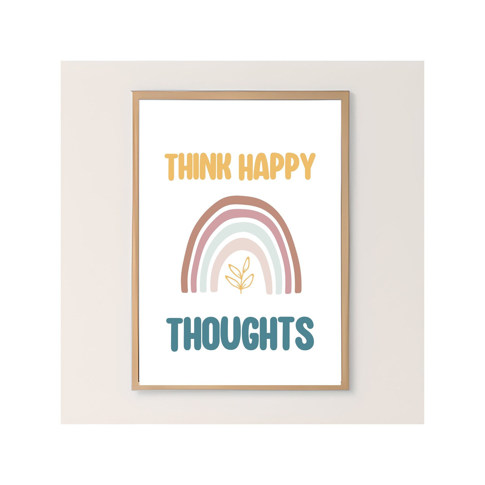 Think Happy Thoughts Boho Motivational Wall Art Decor Prints ...