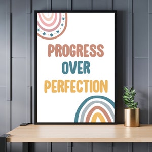 Progress Over Perfection Print Boho Motivational Wall Art Typography ...