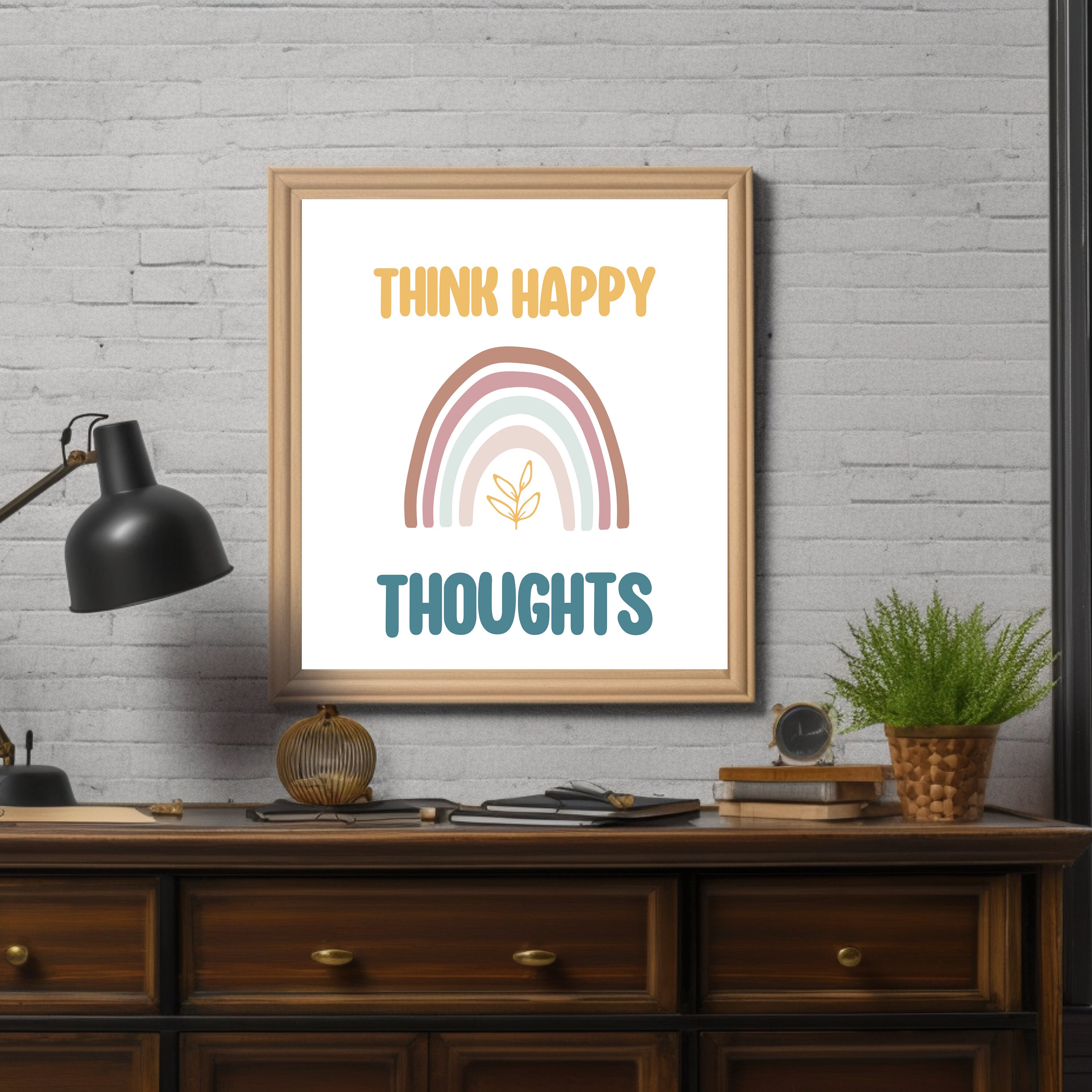 Think Happy Thoughts Boho Motivational Wall Art Decor Prints ...