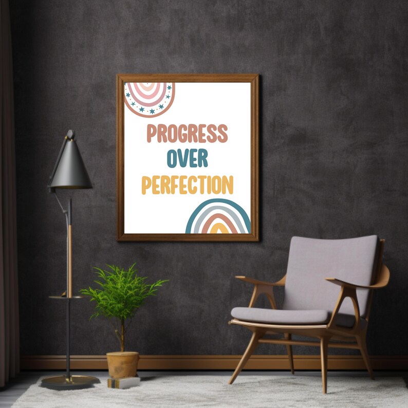 Progress Over Perfection Print Boho Motivational Wall Art Typography ...
